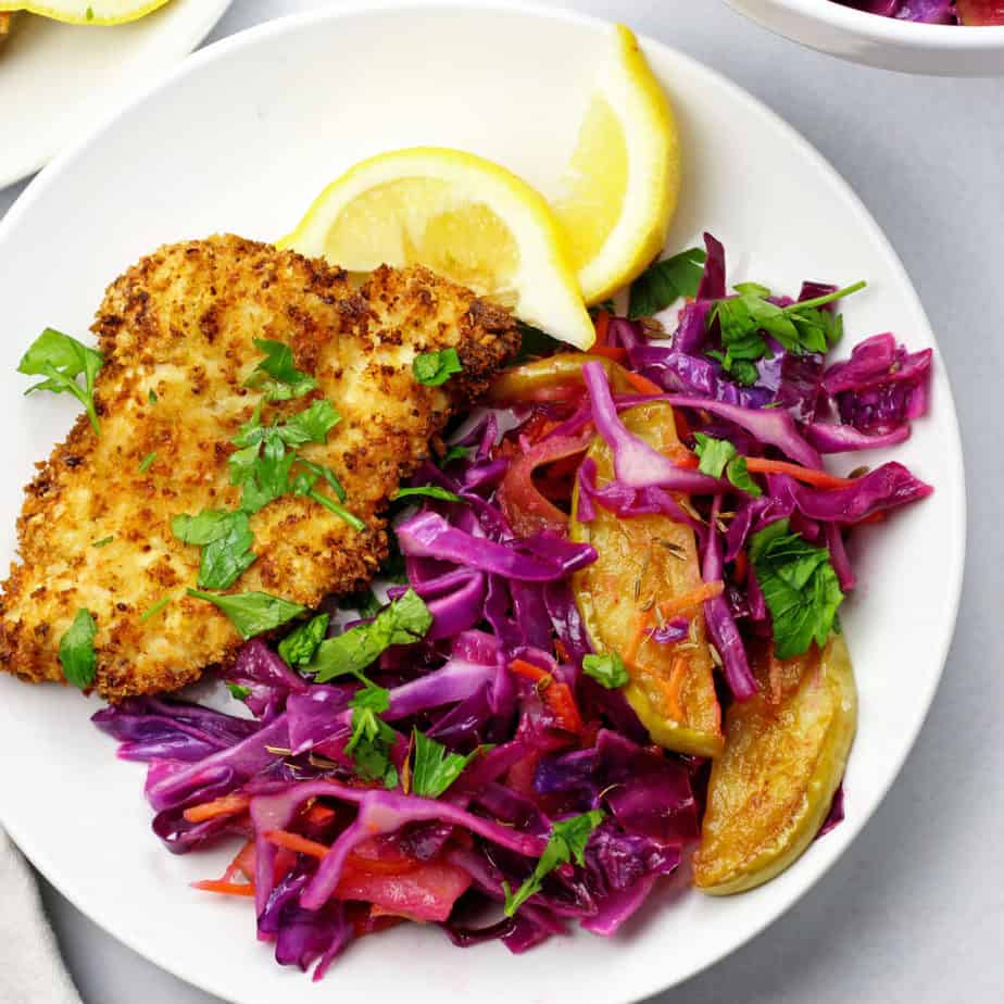 Air Fryer Schnitzel with Sweet and Sour Cabbage - A Grateful Meal