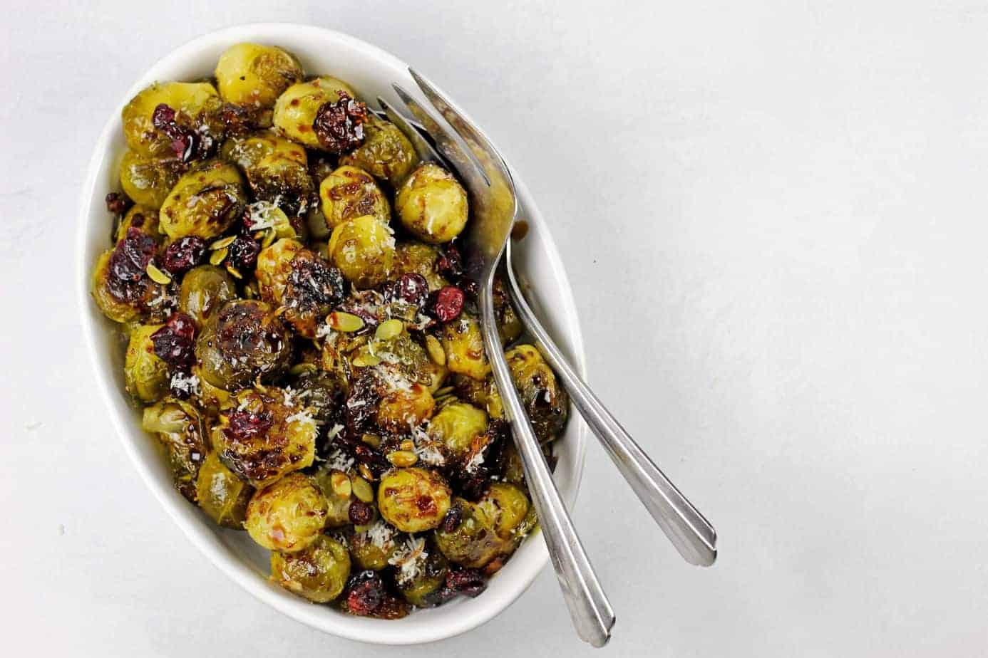 Smashed Brussels Sprouts with Balsamic Glaze, Pepitas, and Cranberries ...