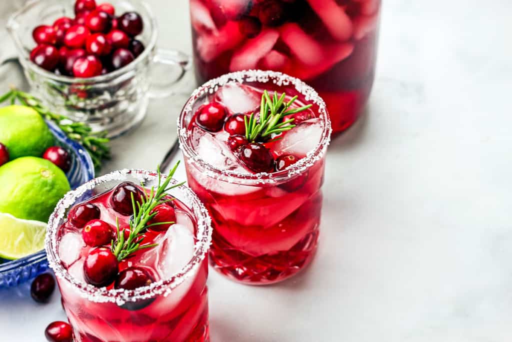 Big Batch Christmas Cranberry Mistletoe Margaritas - A Grateful Meal