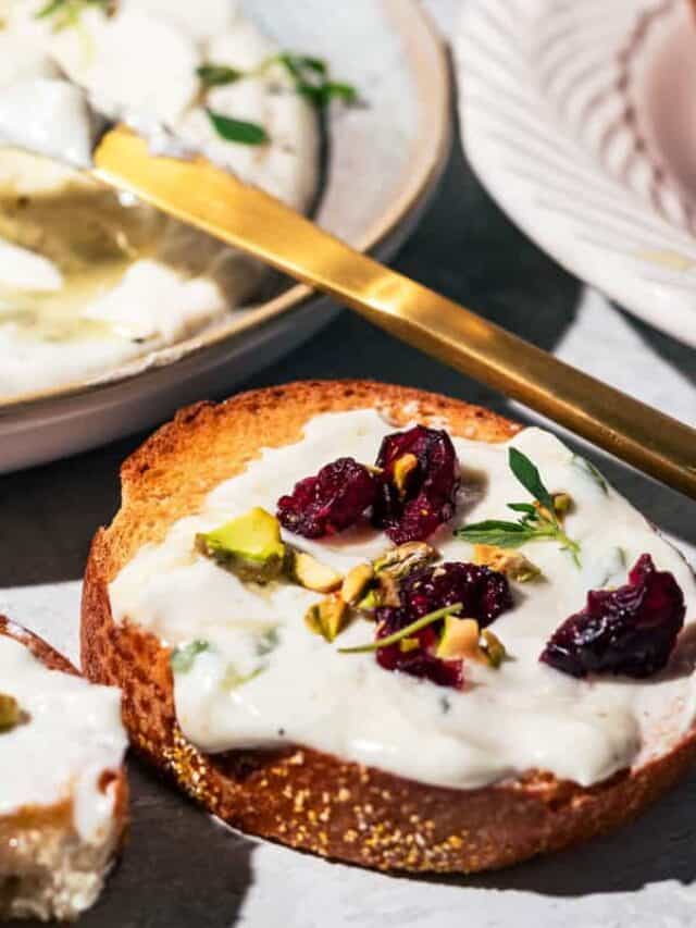 Creamy Whipped Goat Cheese Crostini - A Grateful Meal